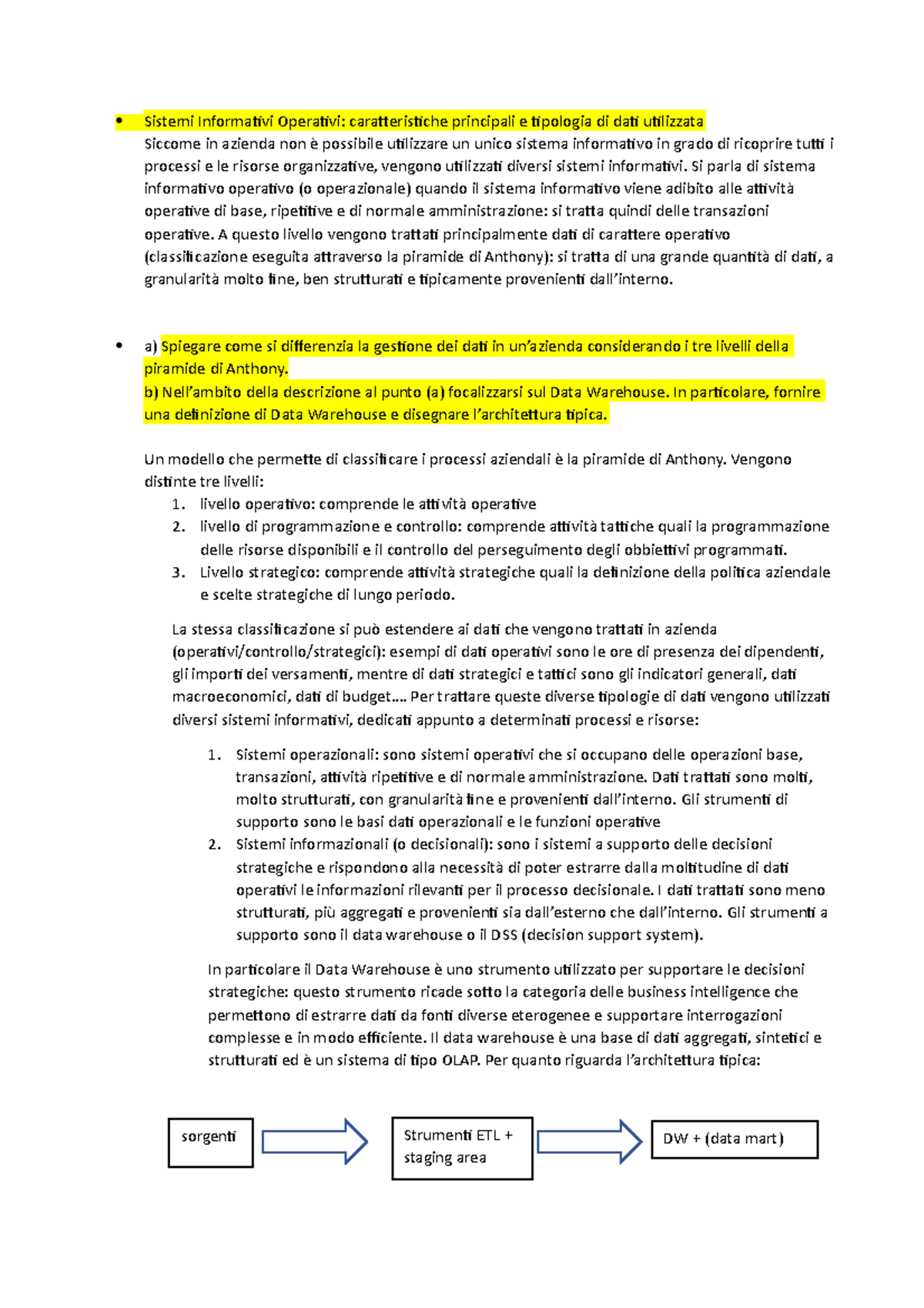 Domande sistemi informativi Plebani - Sistemi Informativi Operativi ...