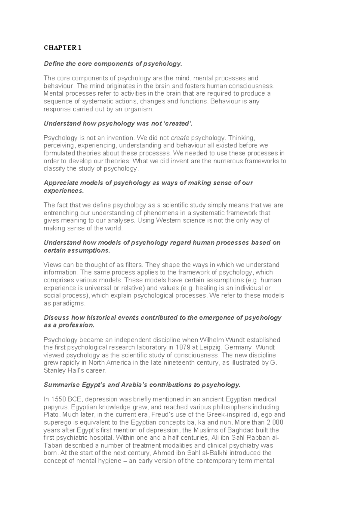 Chapter 1 Recap - Summary Introduction to Psychology - CHAPTER 1 Define ...