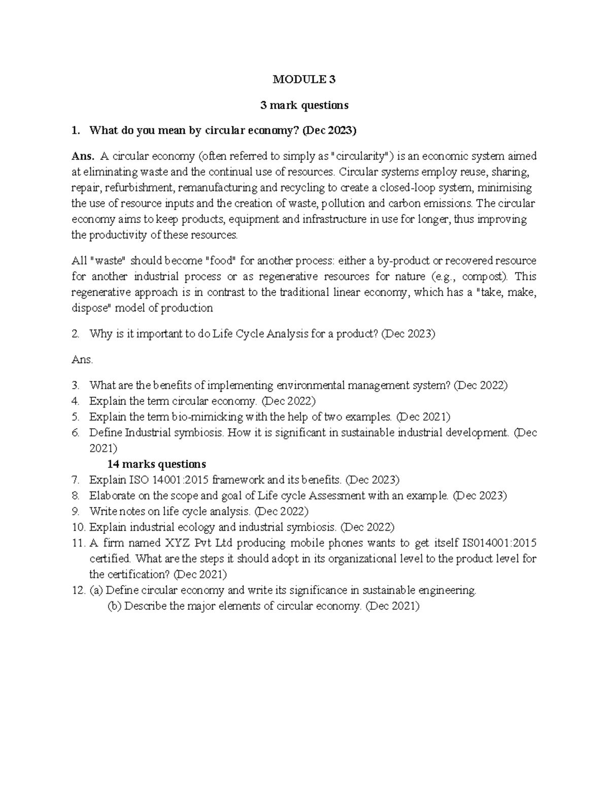 Module 3 questions from previous question papers - MODULE 3 3 mark ...