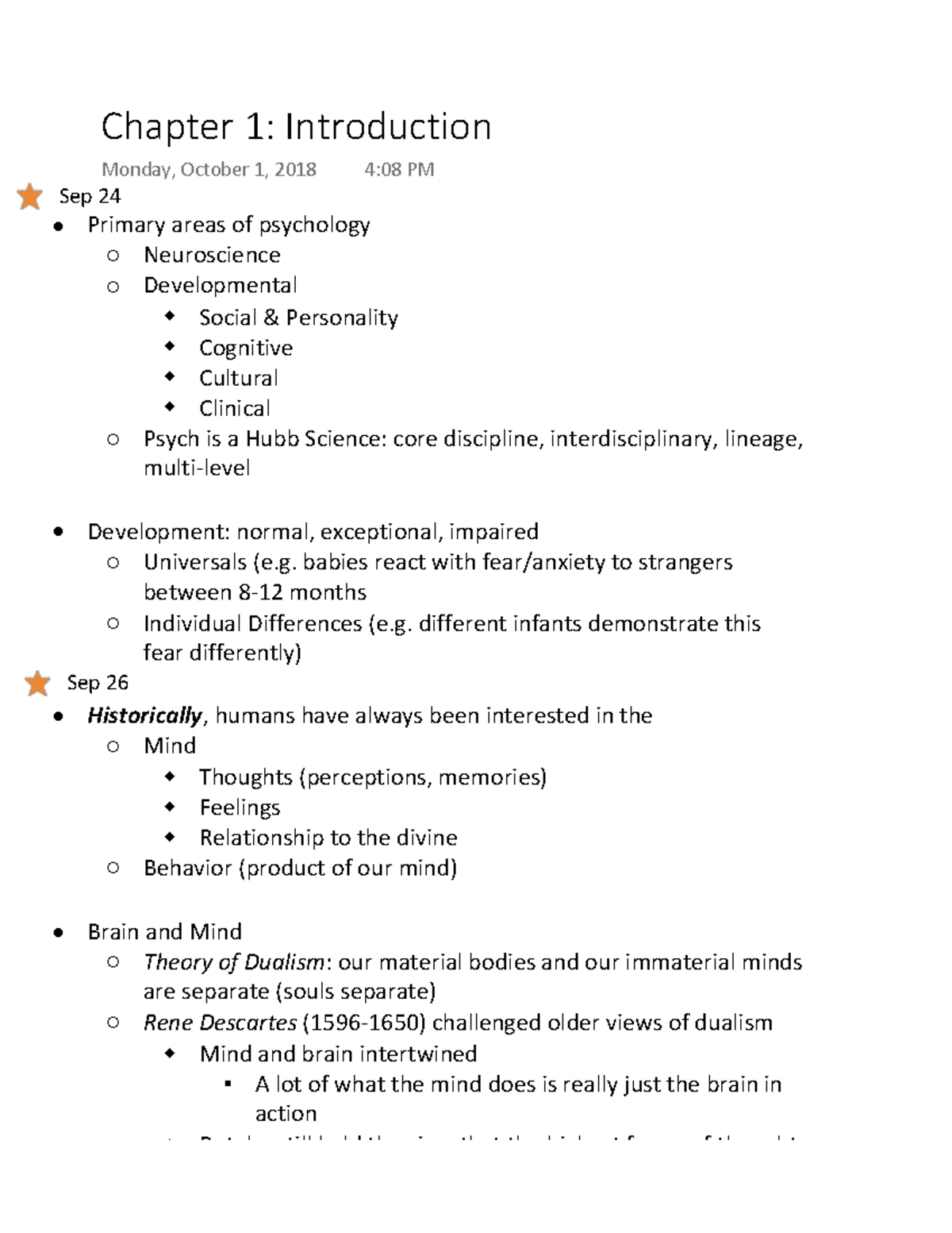 Chapter 1 Introduction to Psychology - Chapter 1: Introduction Monday ...