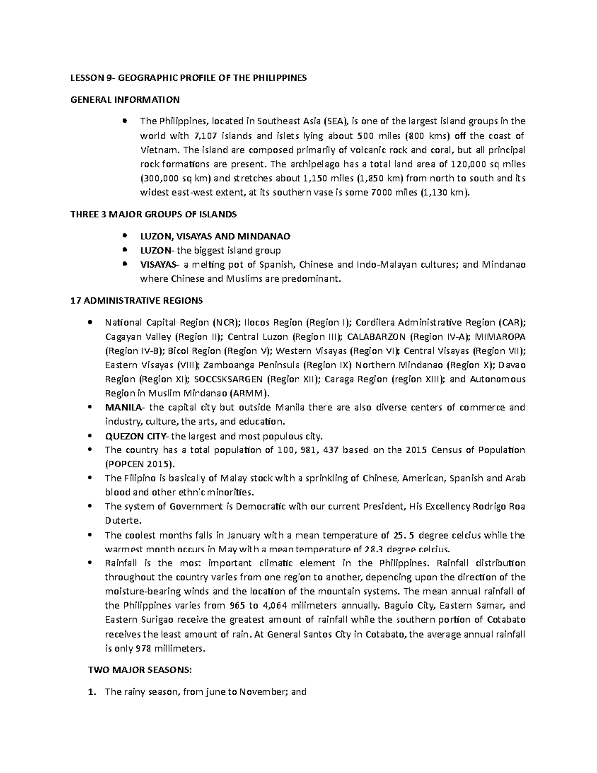 Lesson 9 Notes NSTP CWTS - LESSON 9- GEOGRAPHIC PROFILE OF THE ...