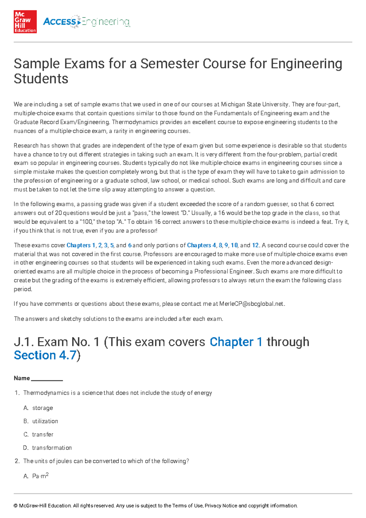 Sample exams for a semester course for engineering students - Sample ...