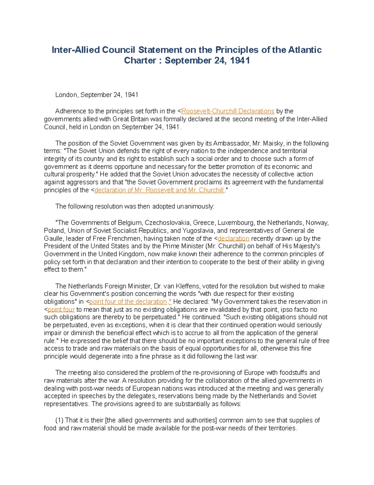 Inter-allied council statement - Inter-Allied Council Statement on the ...