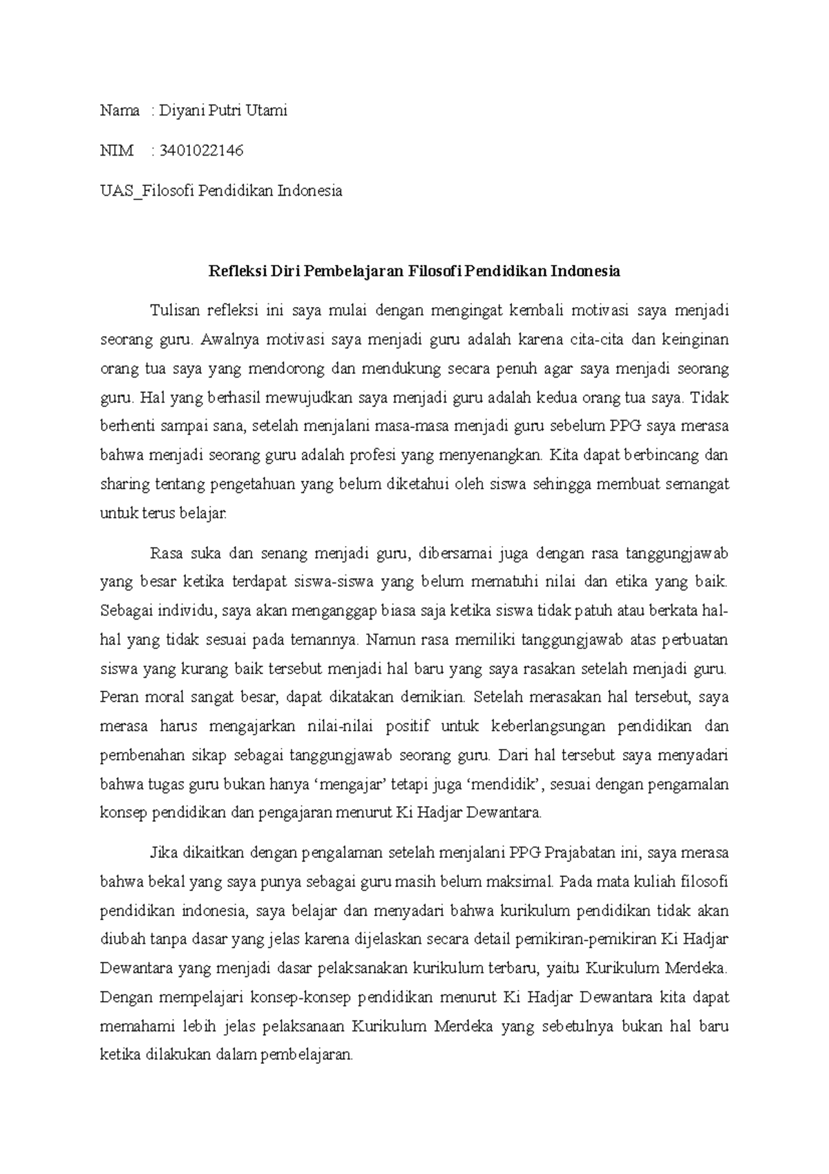 UAS Diyani Putri Utami Filosofi Pendidikan - Nama : Diyani Putri Utami ...