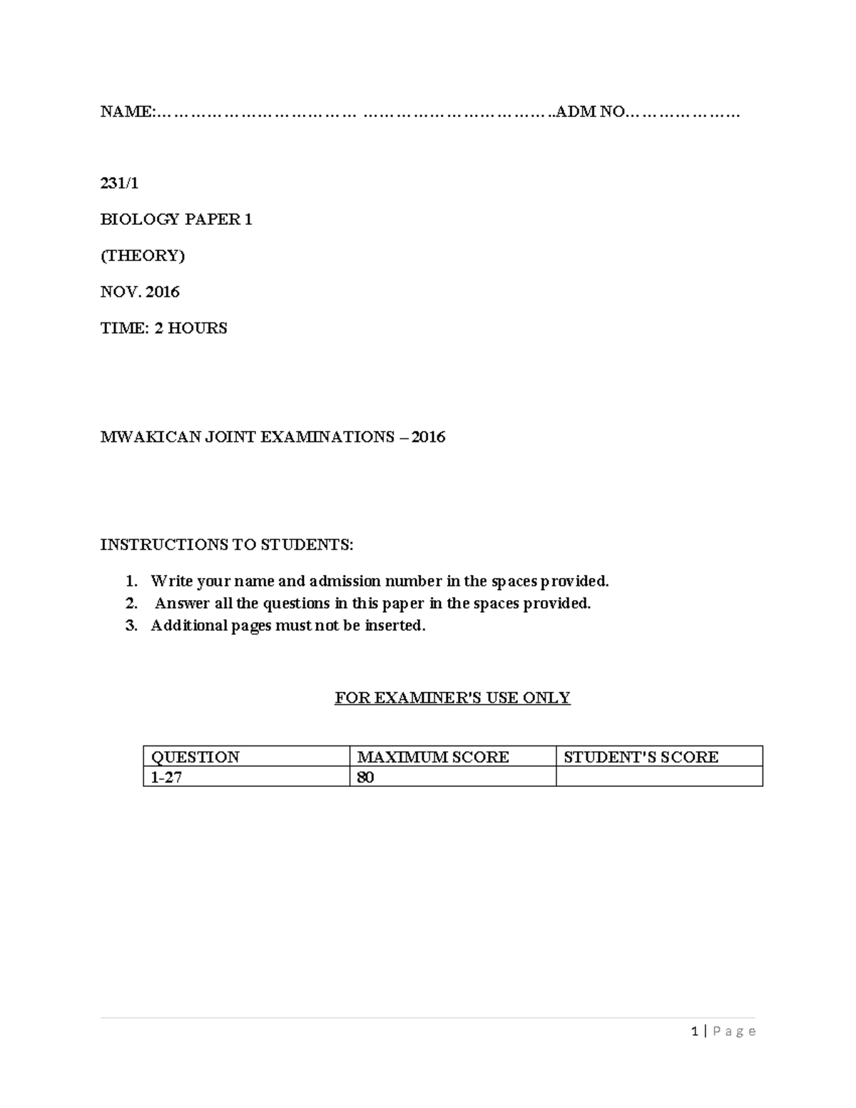 Biology form 3 p1 mod23042022001 - NAME ...