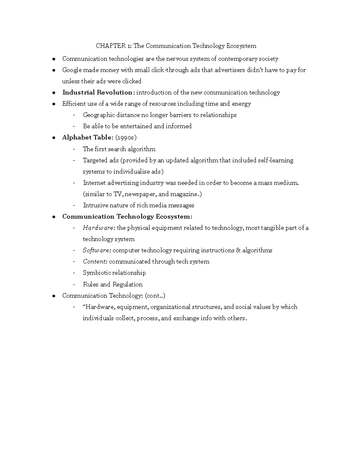 ITT 241 Chapters 1-3 - Summary Communication Technology Update and ...