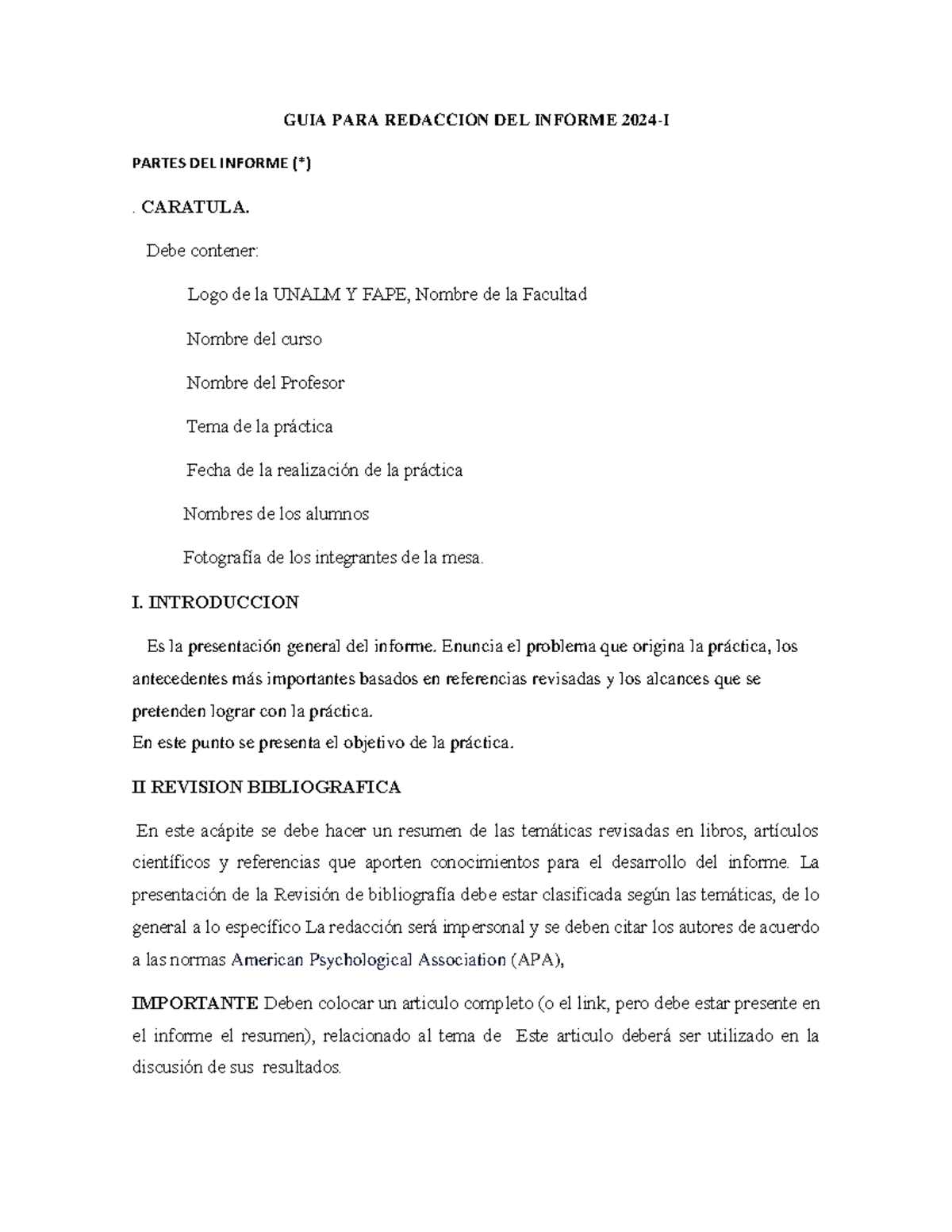 Guia de presentación del informe 2024-I - GUIA PARA REDACCION DEL ...