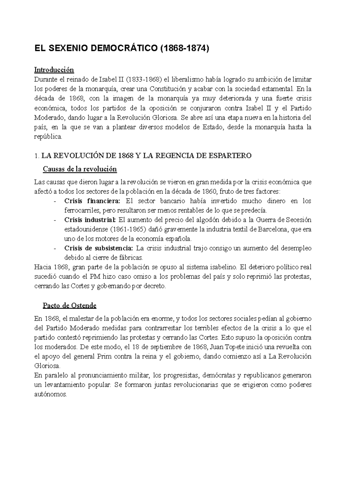 EL Sexenio Democrático (1868-1874) - EL SEXENIO DEMOCRÁTICO (1868-1874) Introducción Durante el ...