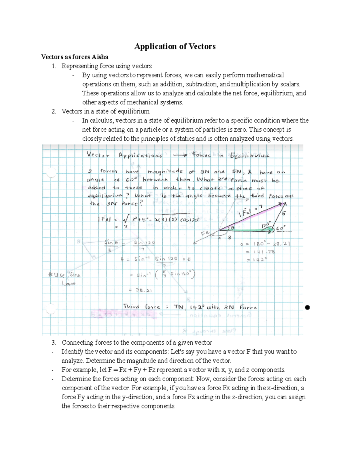 CALC Journal CHAP 7 - Application of Vectors Vectors as forces Aisha 1. Representing force using ...