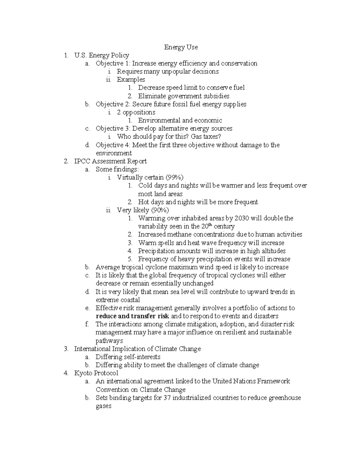 Energy Use - notes - Energy Use U. Energy Policy a. Objective 1 ...