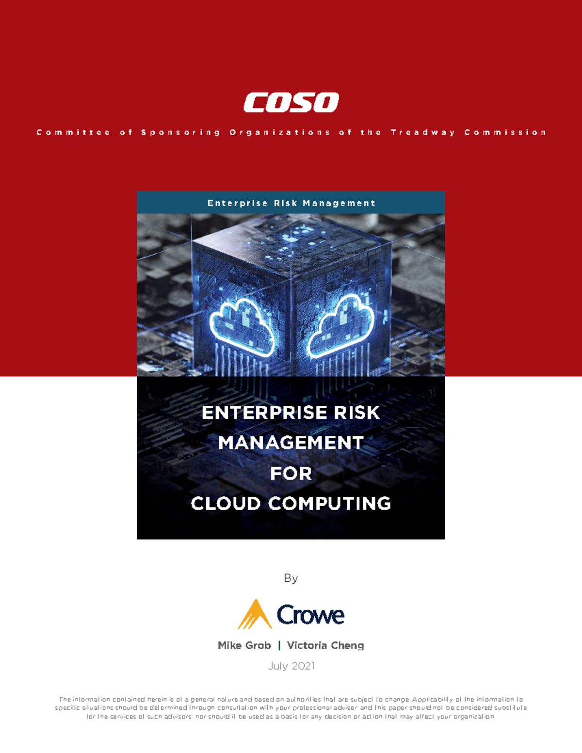 COSO ERM for Cloud Computing - C o m m i t t e e o f S p o n s o r i n g O r g a n i z a t i o n ...
