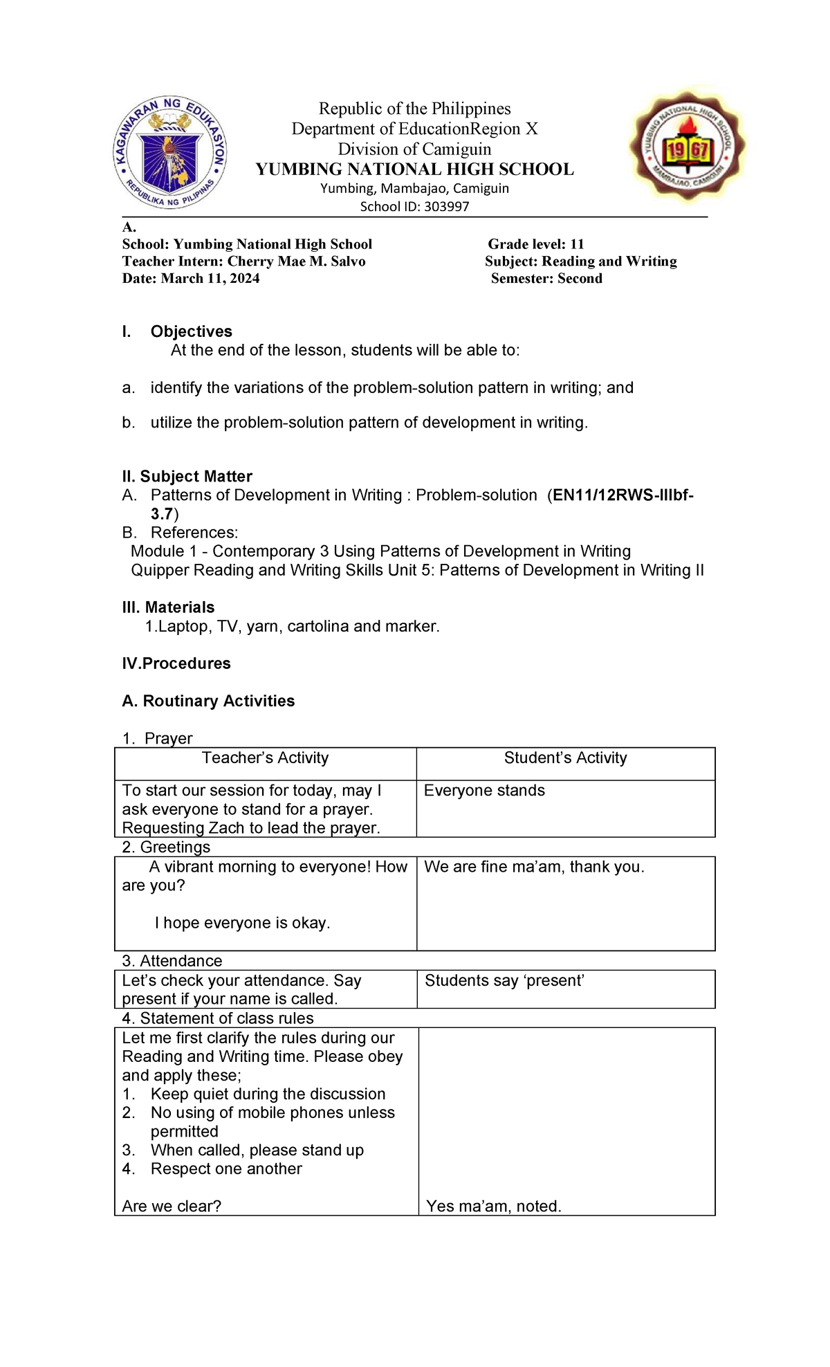 Reading and Wrting LP - Detailed Lesson Plan - Republic of the ...