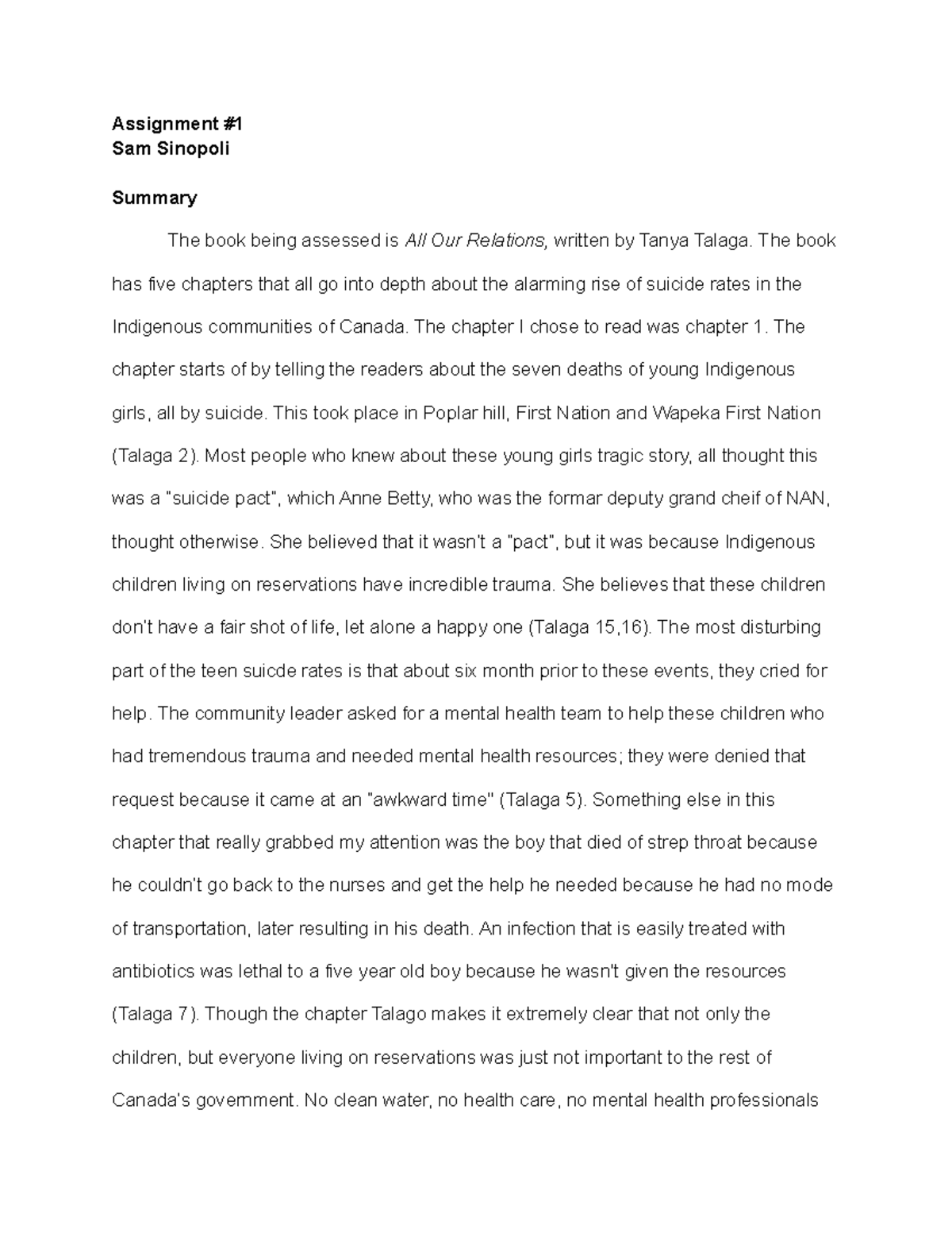 Assignment #1 - Assignment # Sam Sinopoli Summary The book being ...