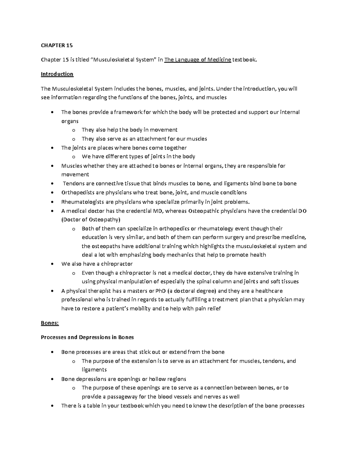 Chapter 15 Notes - CHAPTER 15 Chapter 15 is titled “Musculoskeletal ...