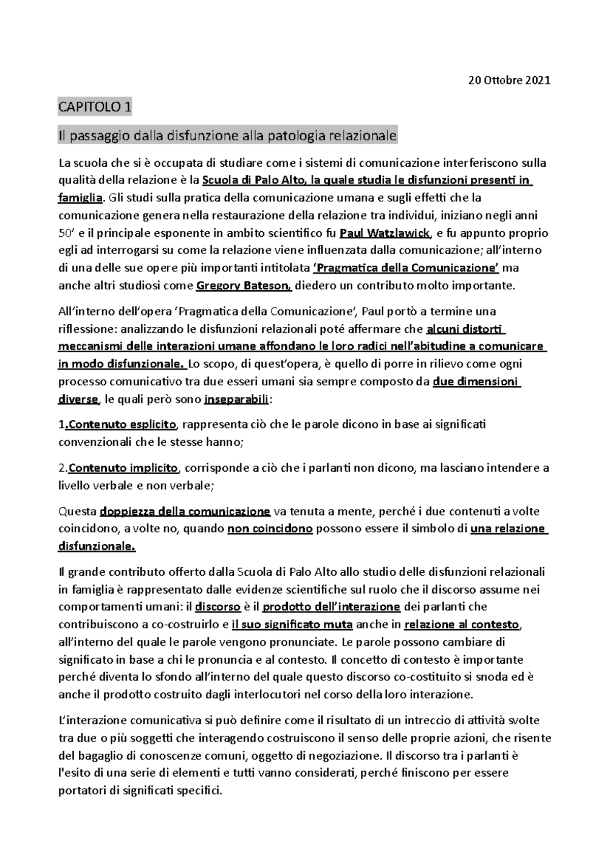 Capitolo 1 - Il passaggio dalla disfunzione alla patologia relazionale - 20 Ottobre 2021 ...