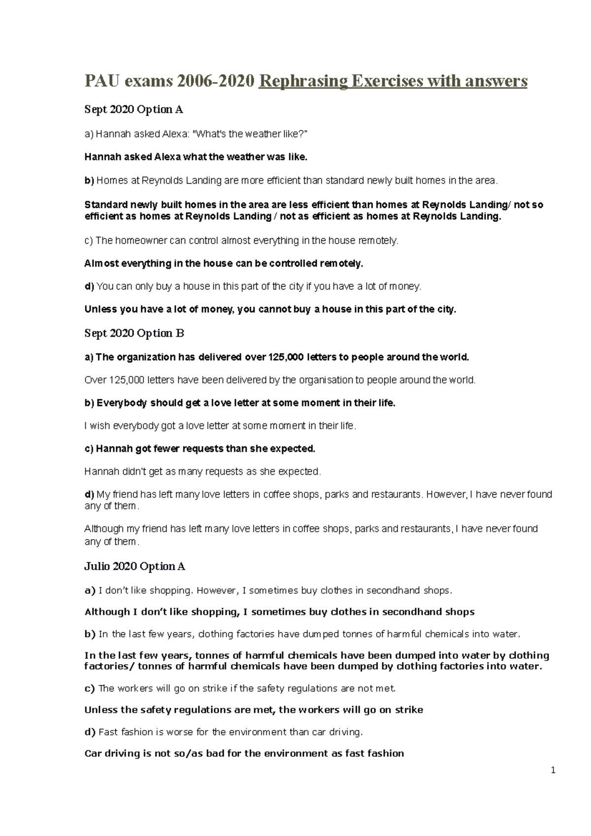 Rephrasing PAU exams 2003-2020 + KEY - PAU exams 2006-2020 Rephrasing ...