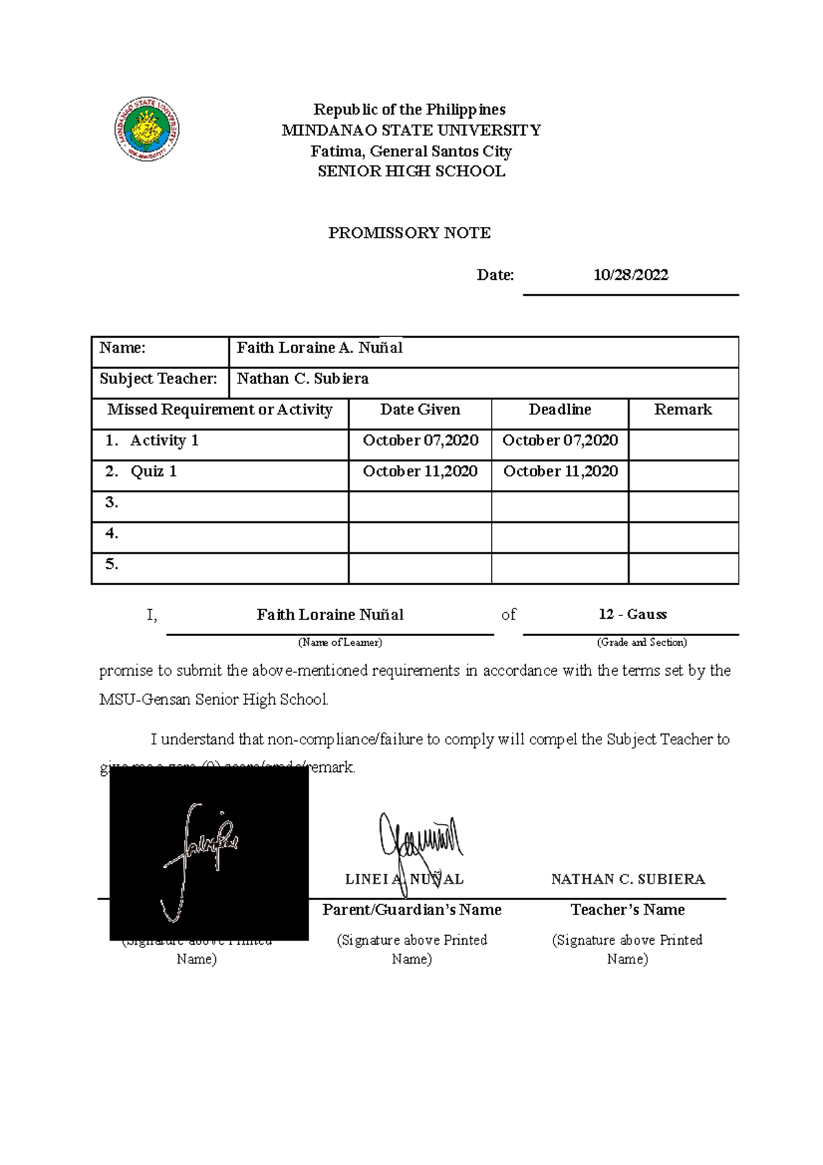 Promissory Note - past lecture from my school - Republic of the ...