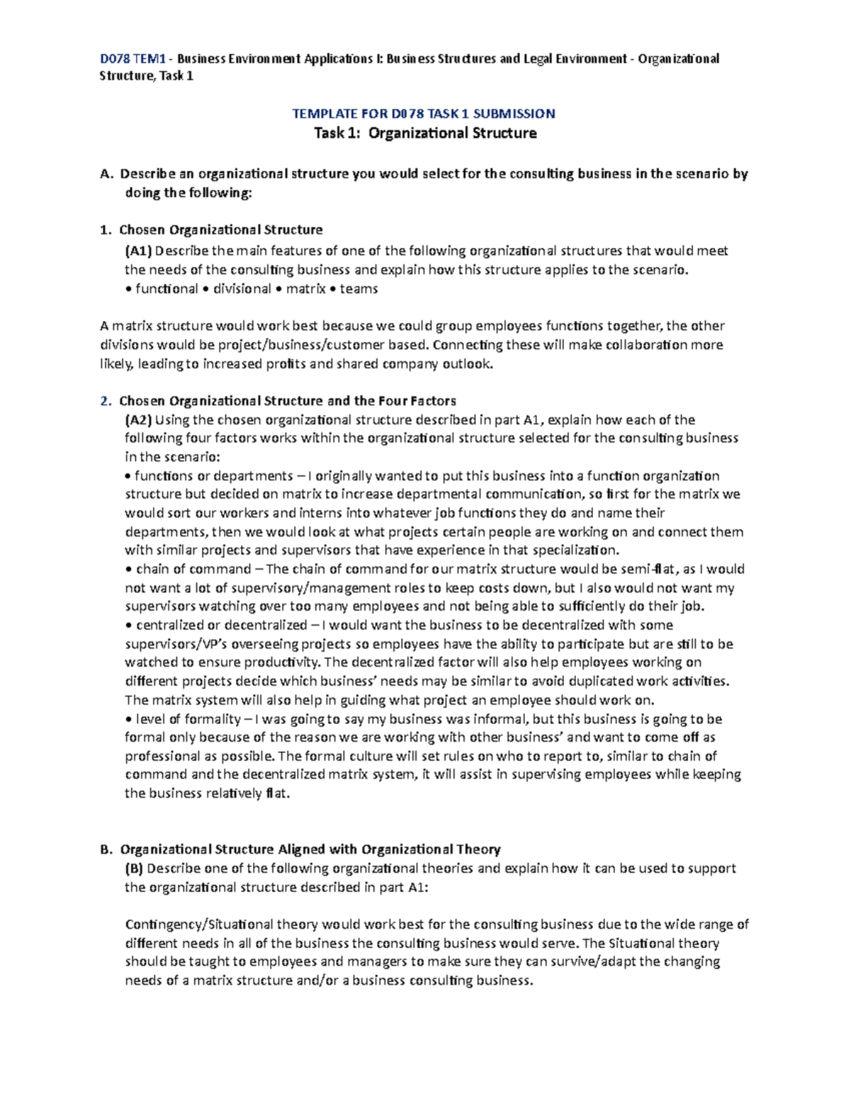 D078 Task 1 - Attempted a few times and this passed the rubric. - D078 ...