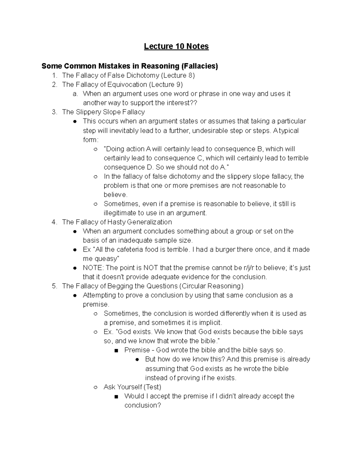 Lecture 10 Notes - Lecture 10 Notes Some Common Mistakes in Reasoning ...