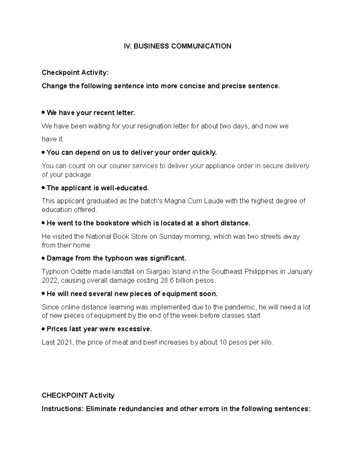 Unit 4 activity draft - assignment - IV. BUSINESS COMMUNICATION ...