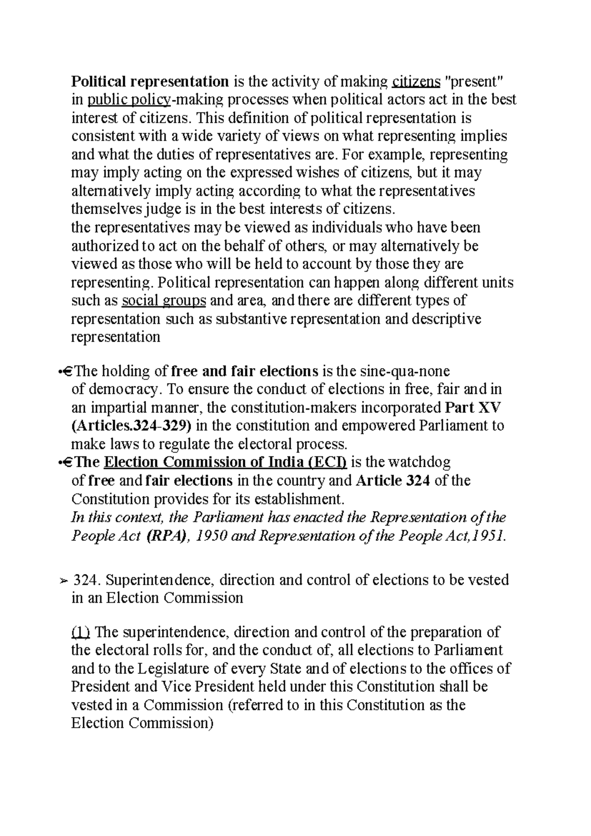 Document - Political representation is the activity of making citizens ...