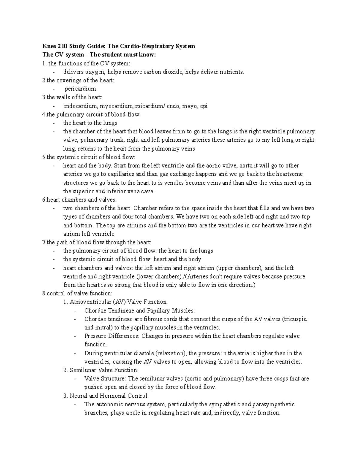 Knes 210 Study Guide The Cardio-Respiratory System - 2 coverings of the ...