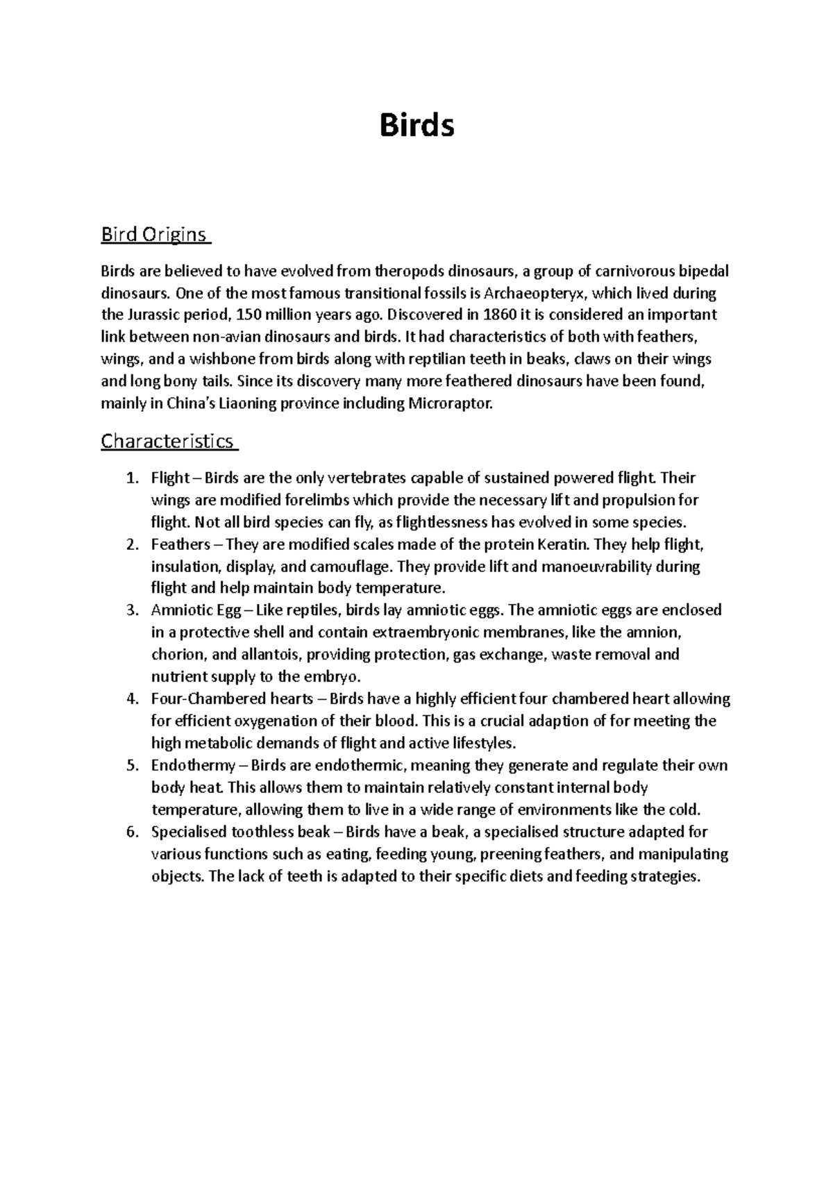 Birds - Lecture Notes - Birds Bird Origins Birds are believed to have ...