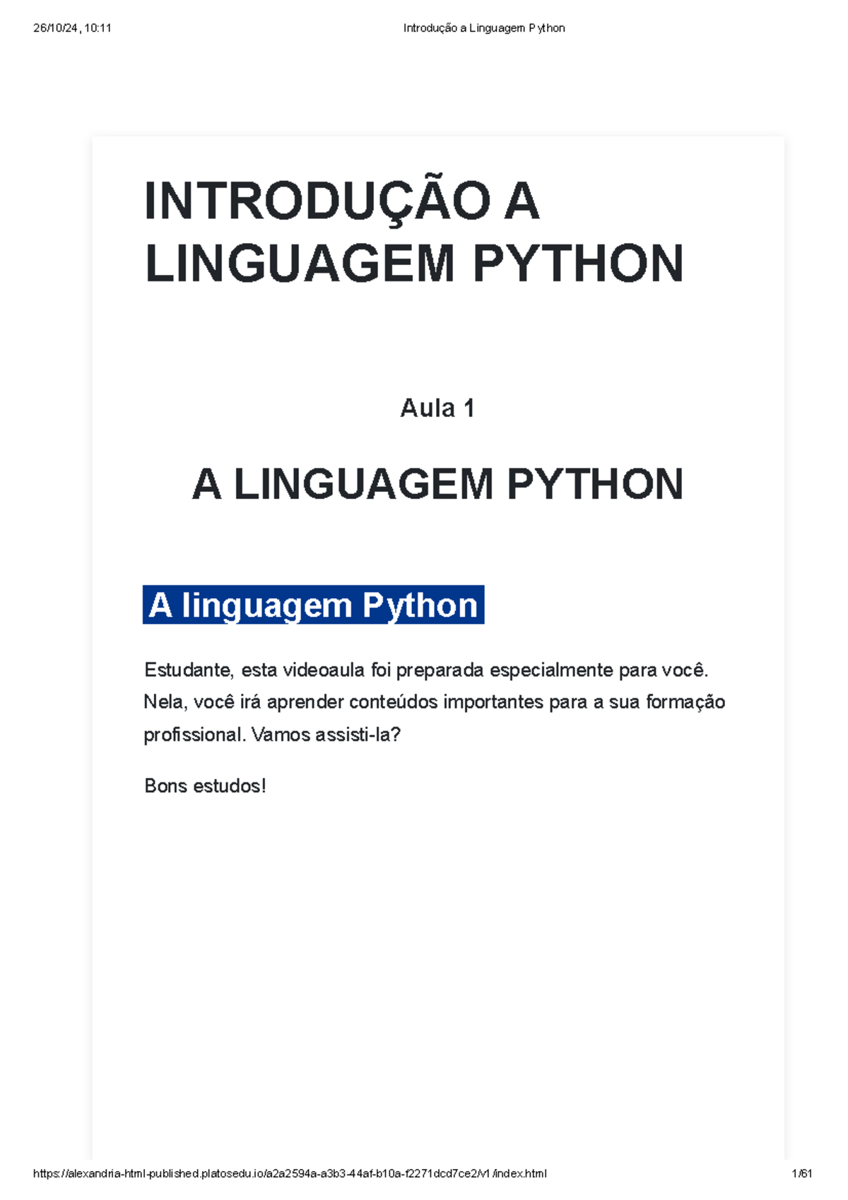 Introdução a Linguagem Python - INTRODUÇÃO A LINGUAGEM PYTHON Aula 1 A ...