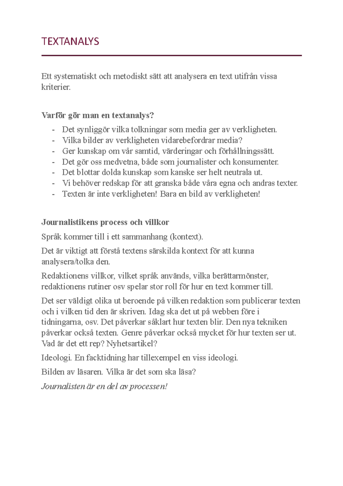 Textanalys anteckningar - TEXTANALYS Ett systematiskt och metodiskt ...