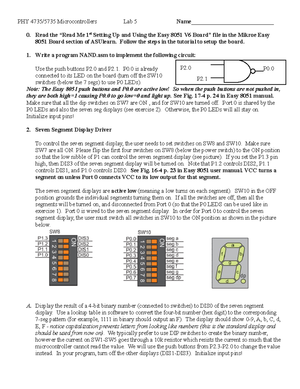 Lab5 - Nand Seven Seg Decoder Easy8051 (1) (1) (4) - P2. P2. P0. PHY 4735/5735 Microcontrollers ...