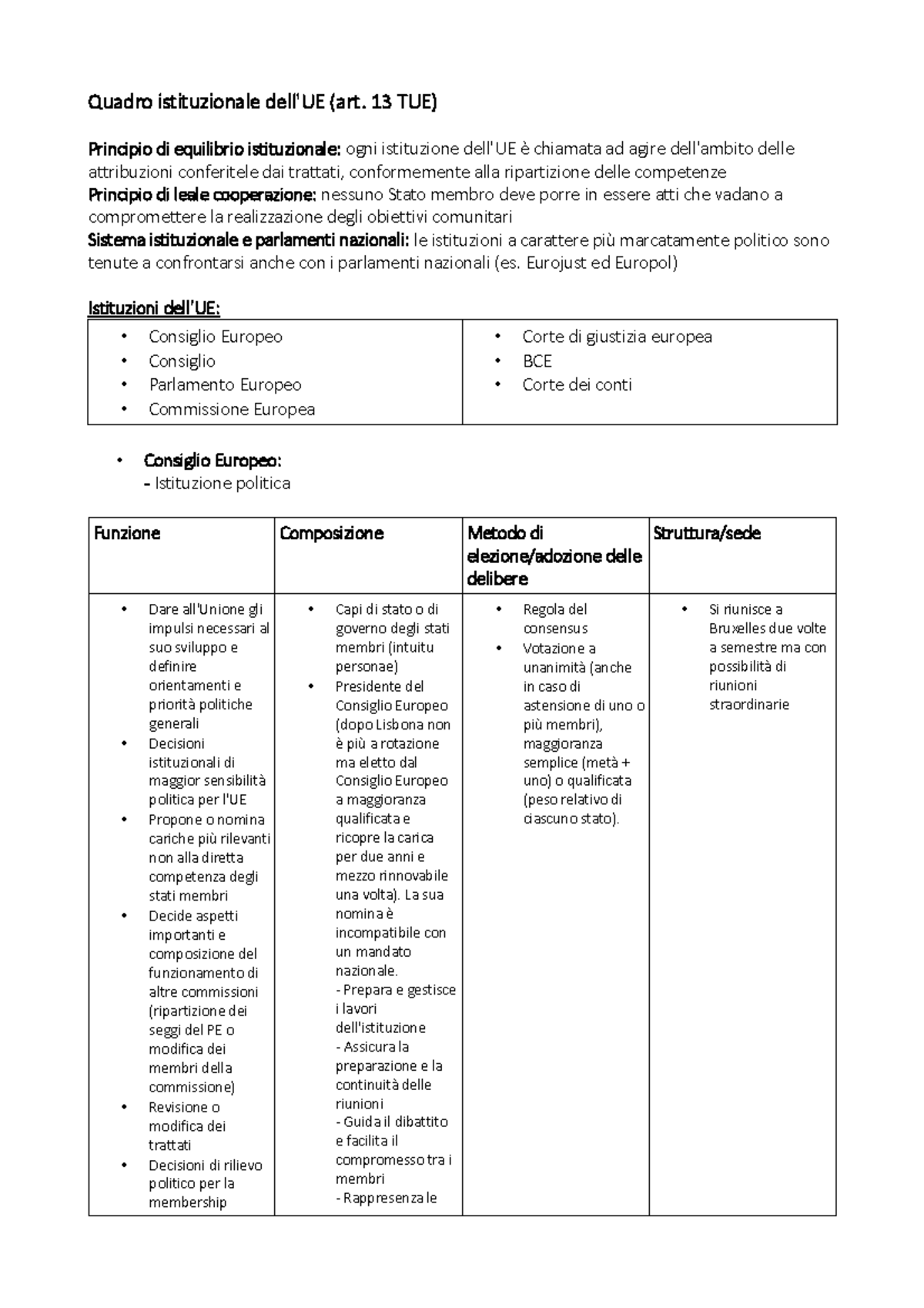 Schema Istituzioni UE - Quadro istituzionale dell'UE (art. 13 TUE ...