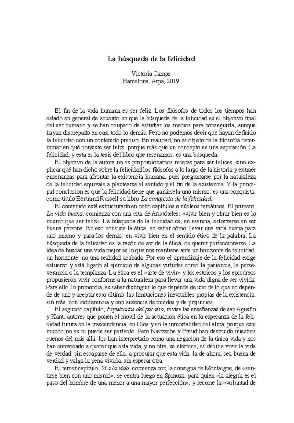 La b squeda de la felicidad de Victoria Camps Cervera - La búsqueda de la felicidad Victoria ...