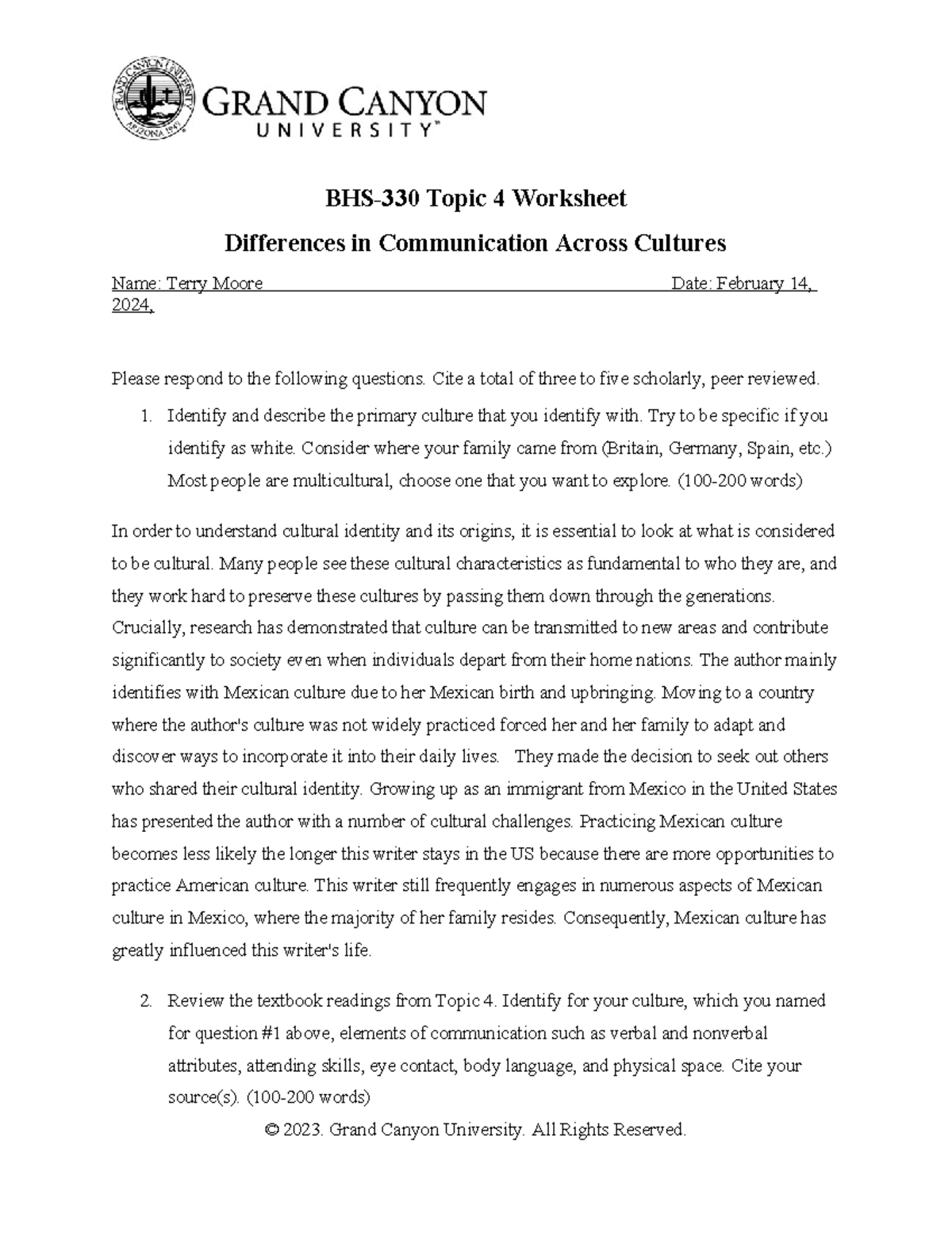 BHS-330-RS-T4-Differences In Communication Across Cultures Worksheet TM ...