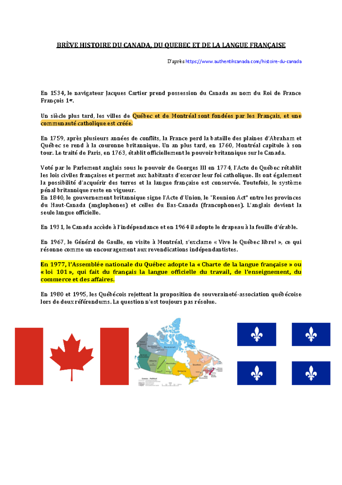 Brève Histoire DU Canada - BRÈVE HISTOIRE DU CANADA, DU QUEBEC ET DE LA ...