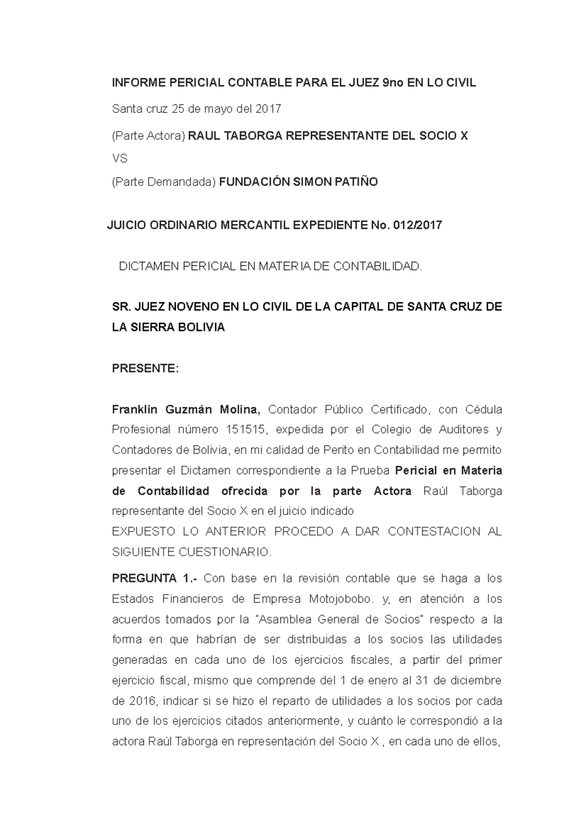 Modelo - Informe Pericial Contable PARA EL JUEZ 9no EN LO Civil ...