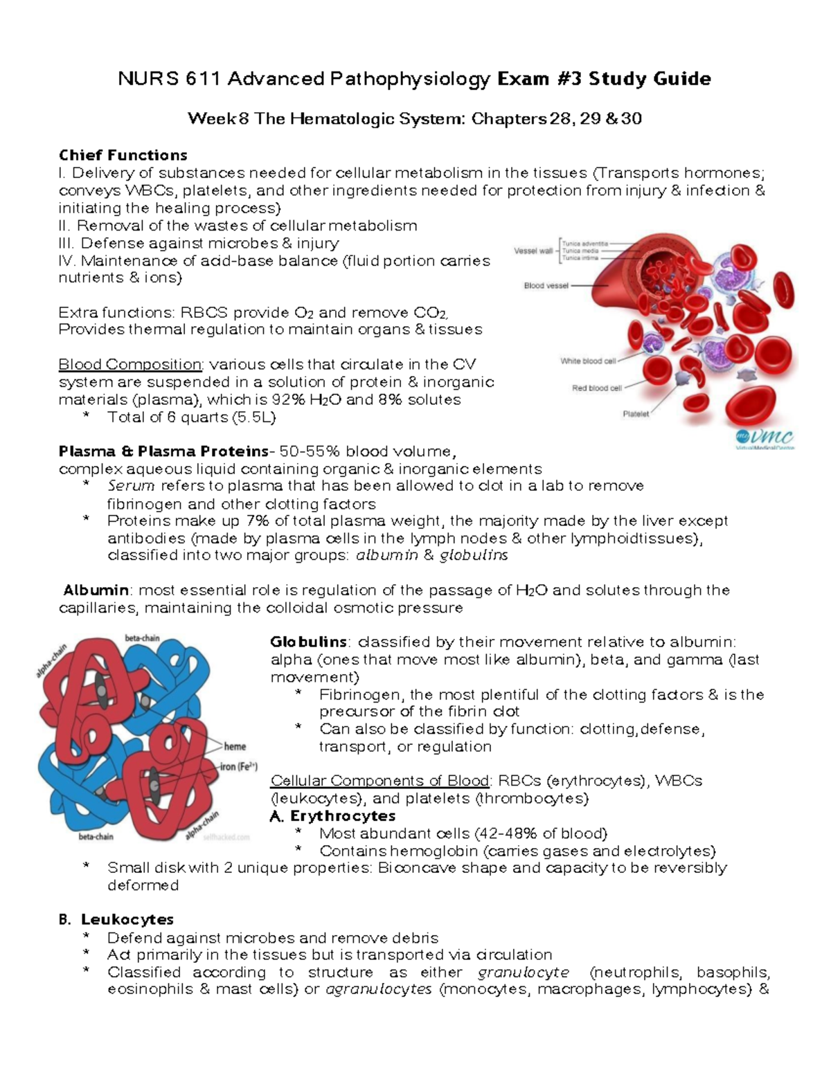 Advanced Pathophysiology Exam #3 Study Guide - Delivery of substances ...
