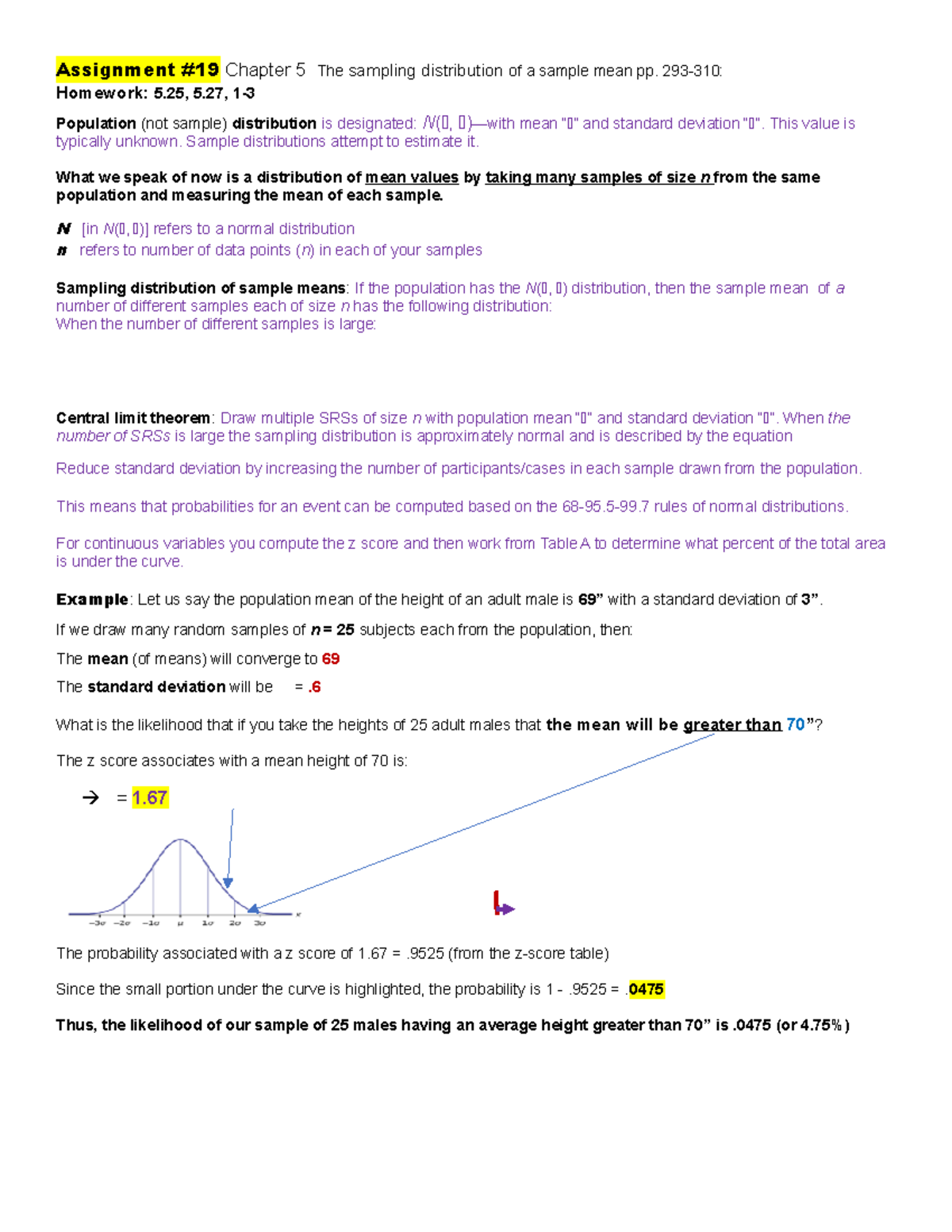 Ua Stat Assignment 19 Assignment 19 Chapter 5 The Sampling Distribution Of A Sample Mean Pp