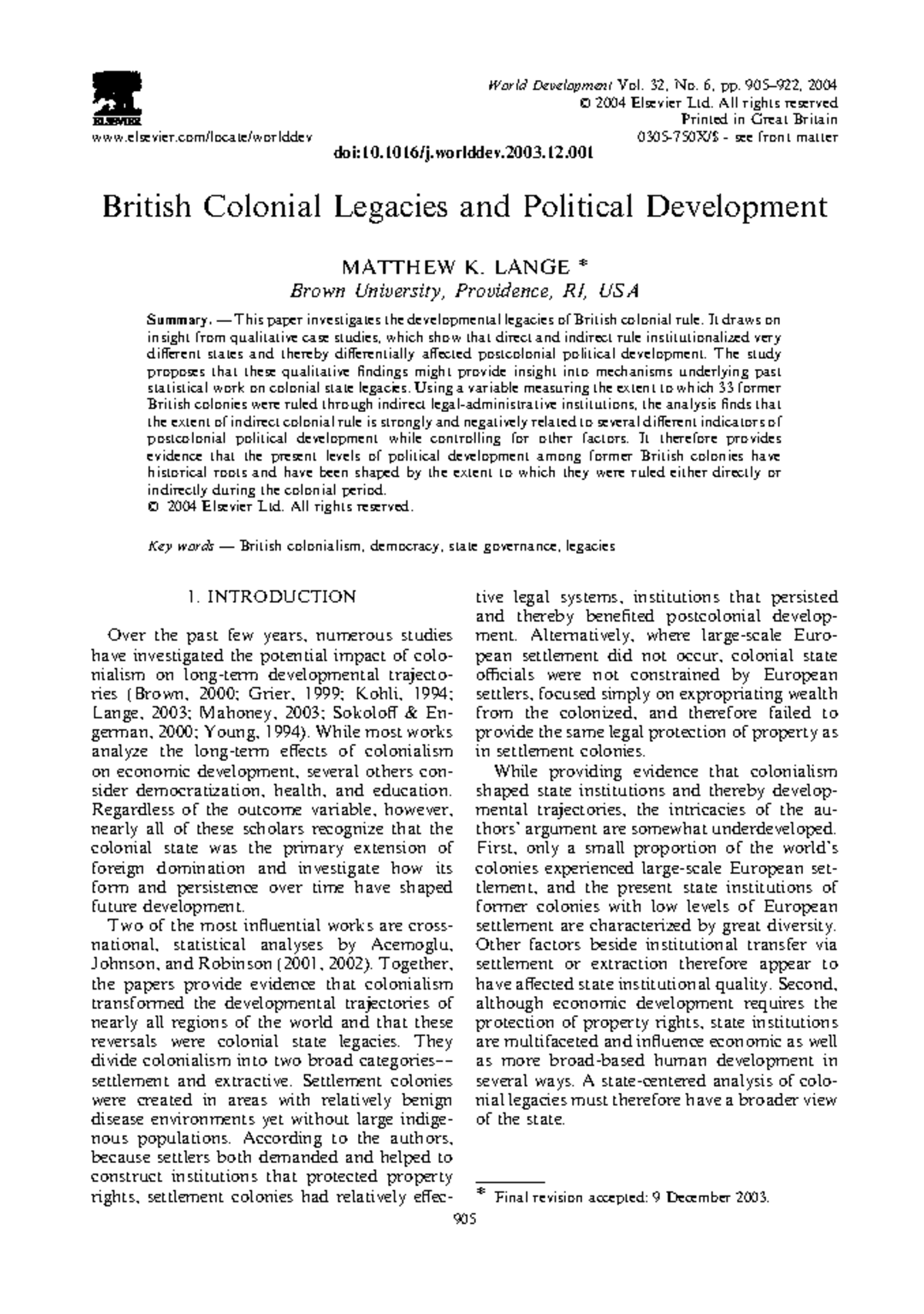 British colonial legacies and political development - British Colonial ...