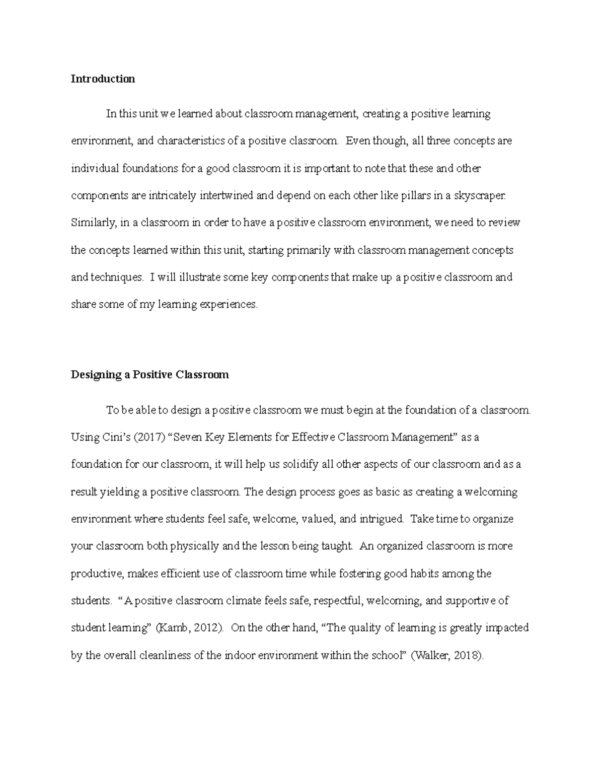 Designing A Positive Classroom - Introduction In this unit we learned ...