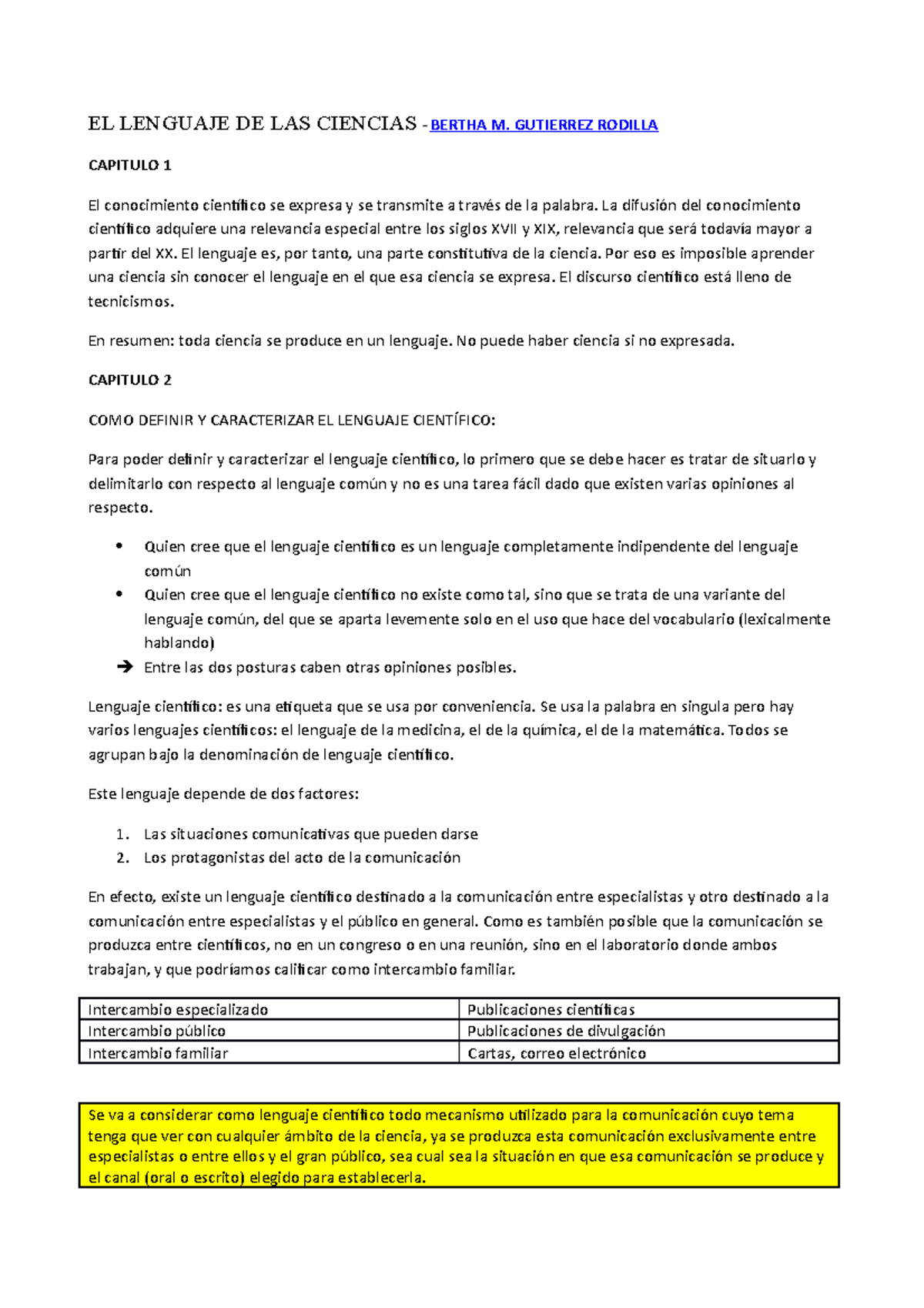 EL Lenguaje DE LAS Ciencias - EL LENGUAJE DE LAS CIENCIAS BERTHA M. GUTIERREZ RODILLA CAPITULO 1 ...