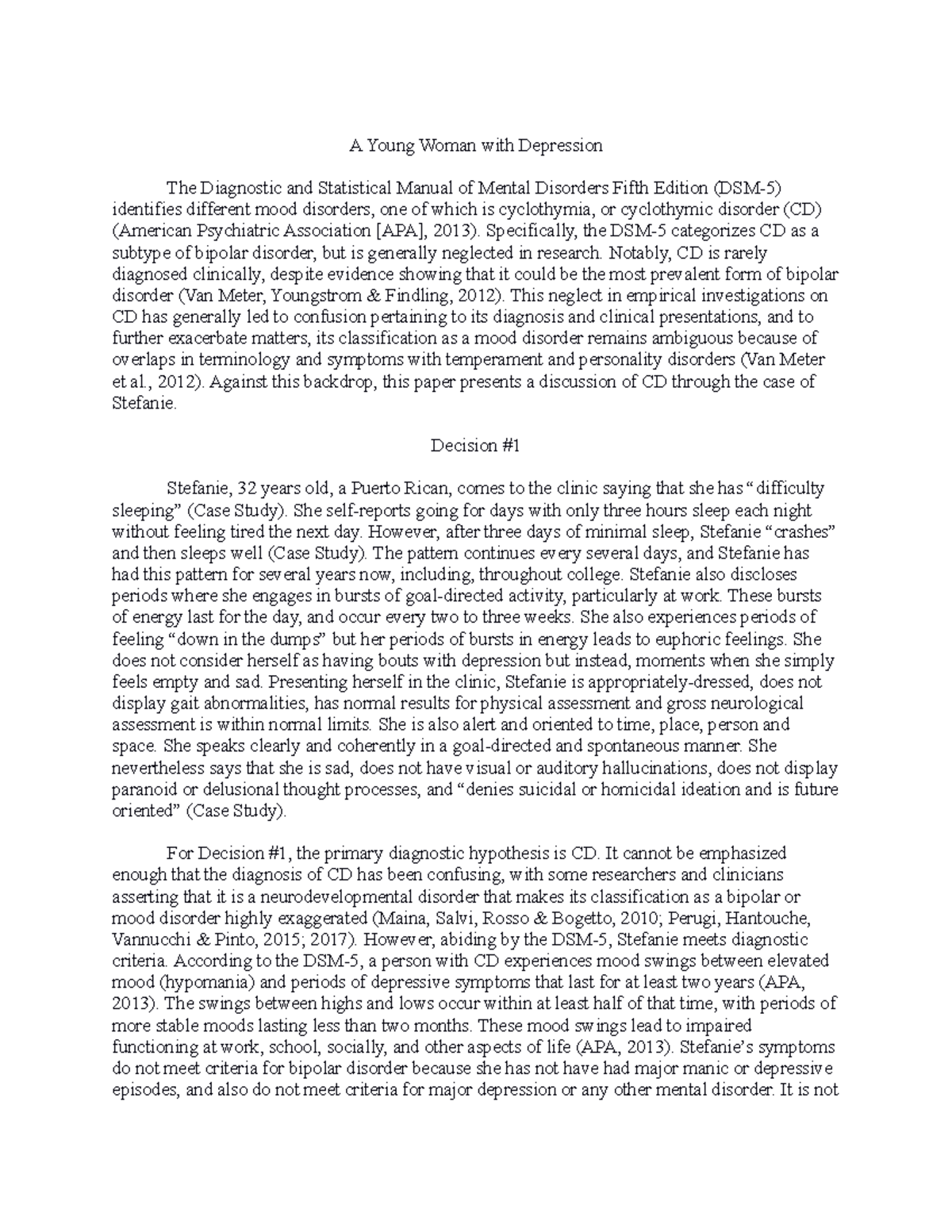 Sample Paper Depression - A Young Woman with Depression The Diagnostic ...