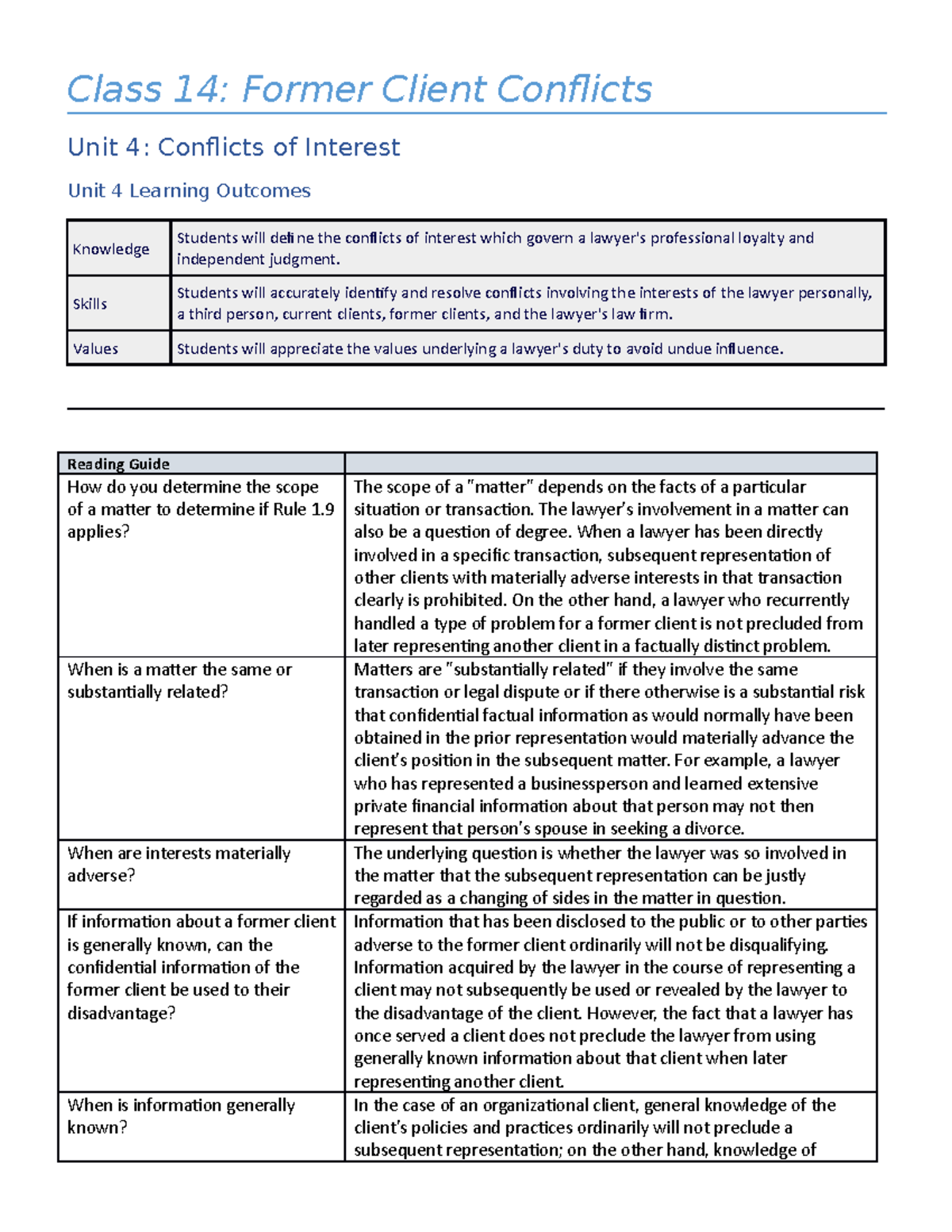 Class+14+Former+Client+COI-1 - Class 14: Former Client Conflicts Unit 4 ...