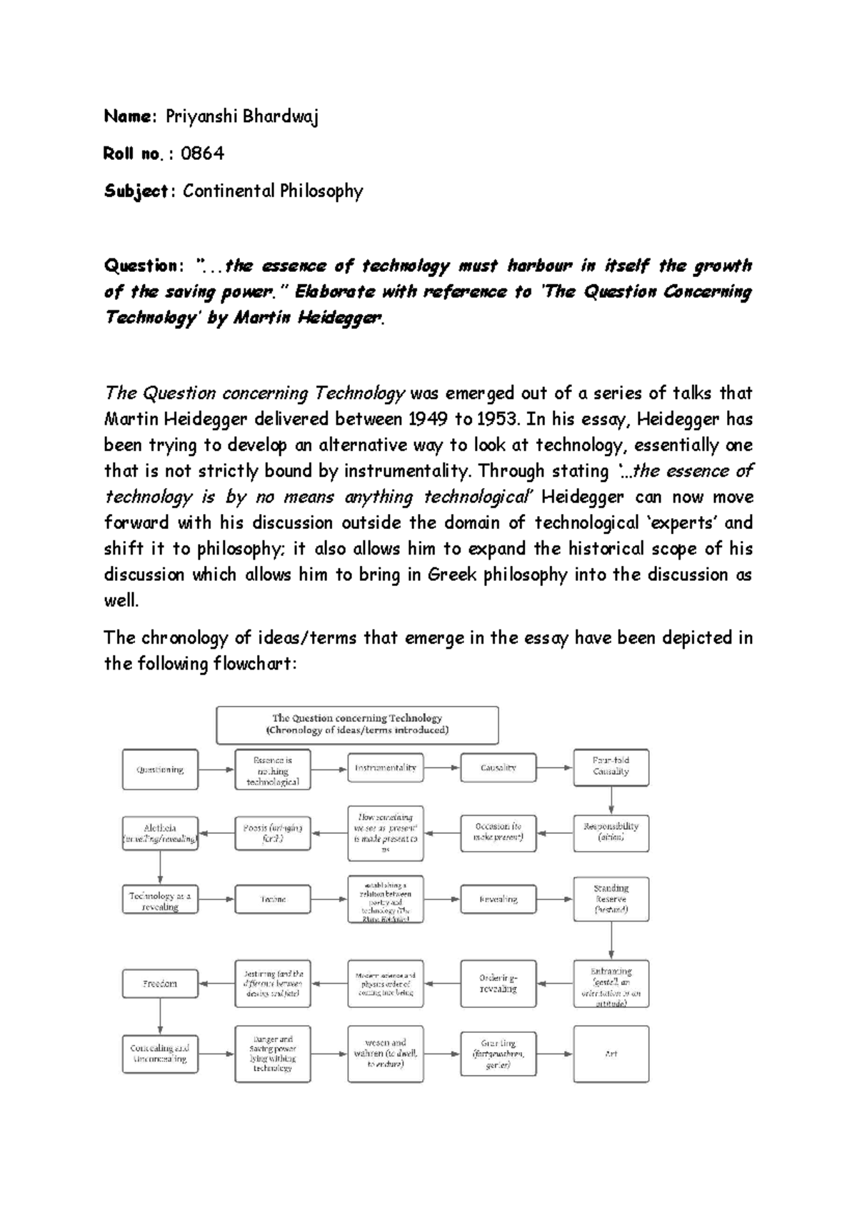 Heidegger assignment - The Question Concerning Technology - Name ...