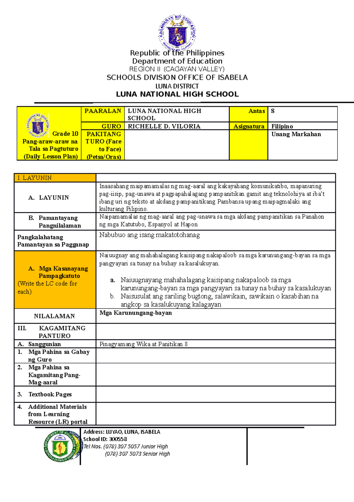 Dlp-filipino - Department of Education REGION II (CAGAYAN VALLEY ...