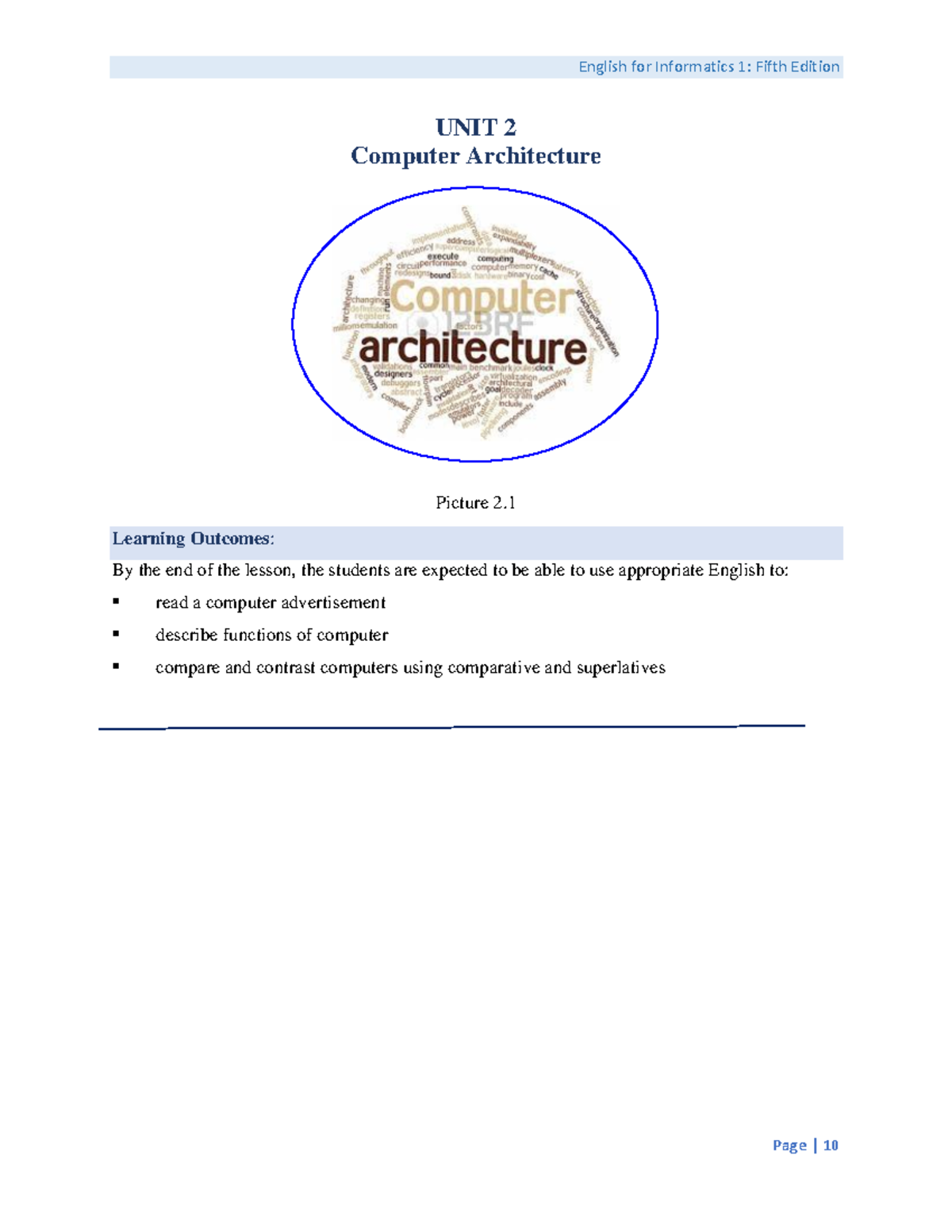 Modul Bahasa Inggris 1 UNIT 2 - UNIT 2 Computer Architecture Picture 2. Learning Outcomes: By ...