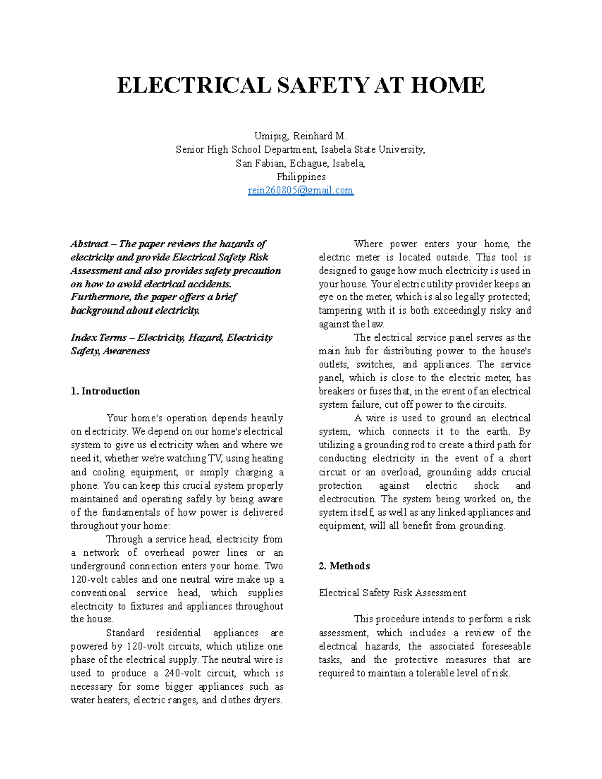 P6 - General Physics 2 - ELECTRICAL SAFETY AT HOME Umipig, Reinhard M ...