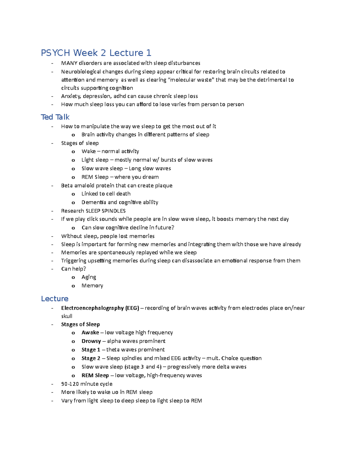 PSYC W2L1 - James Chrobak - PSYCH Week 2 Lecture 1 MANY disorders are ...