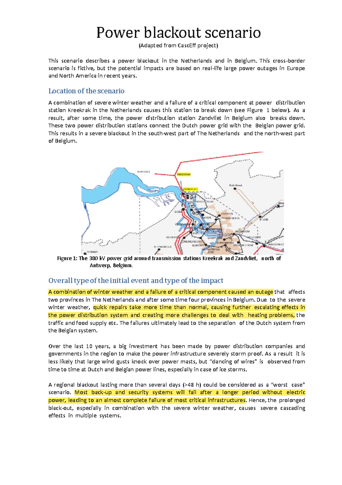 Blackout scenario - exercise - Power blackout scenario (Adapted from ...