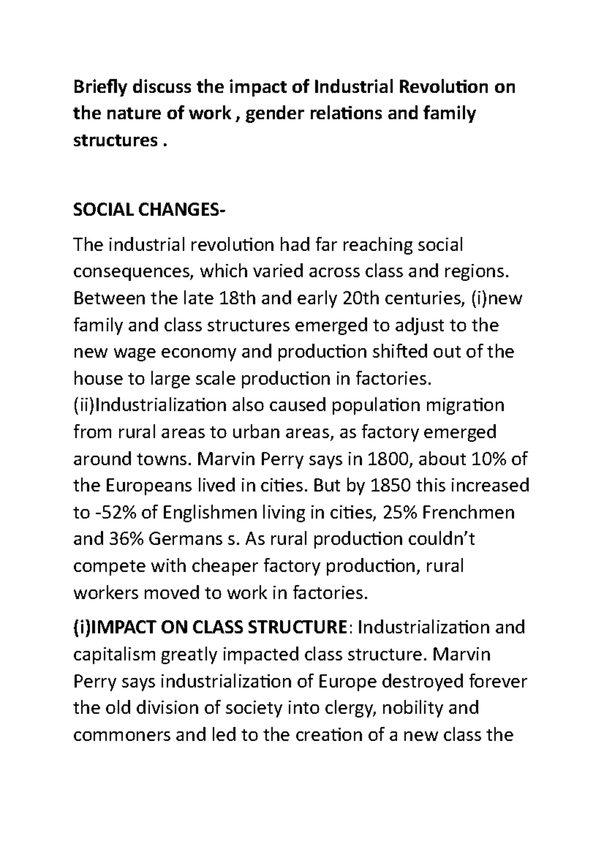 Industrial revolution women and Society - Briefly discuss the impact of ...