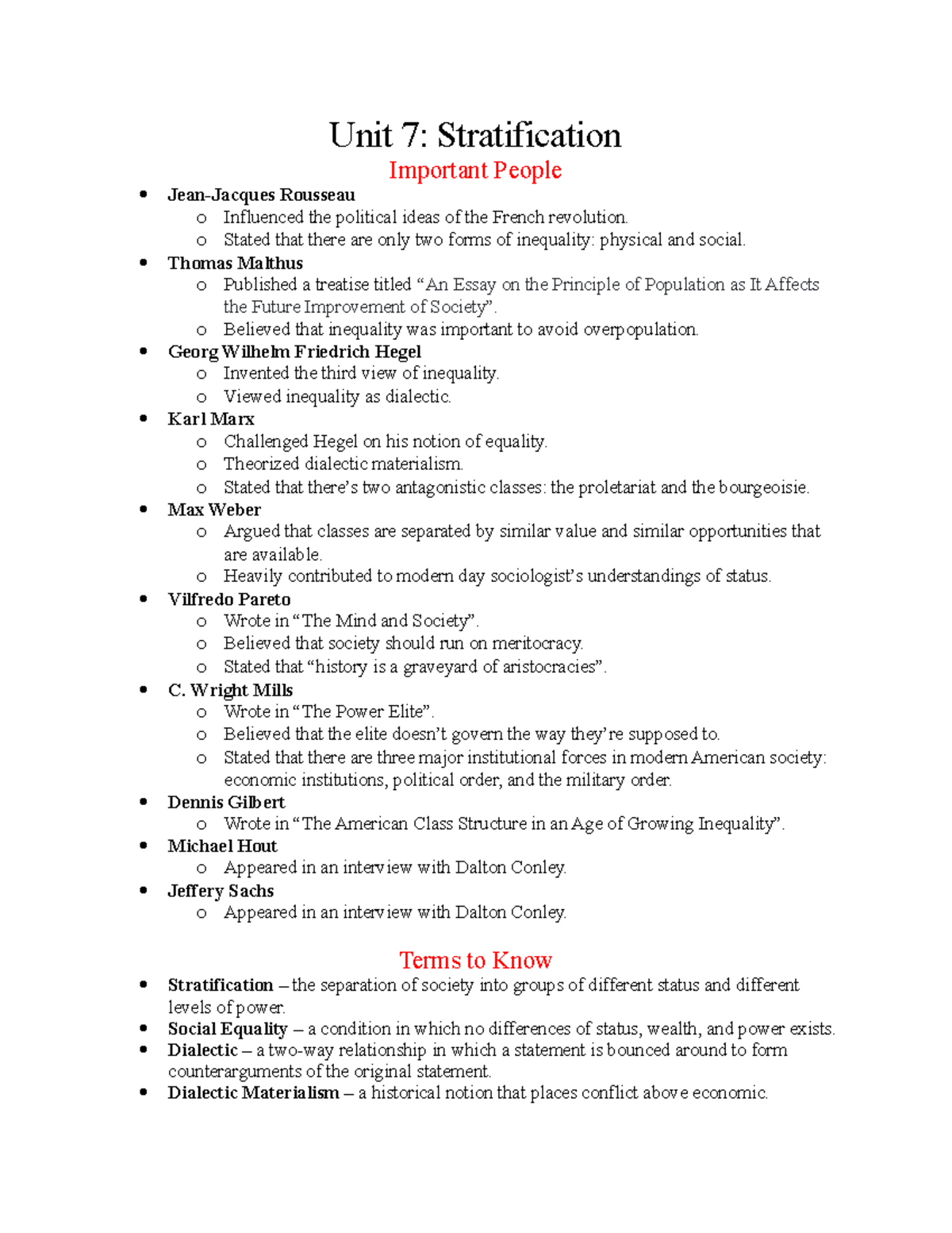 Unit Notes 7 - Unit 7: Stratification Important People Jean-Jacques ...